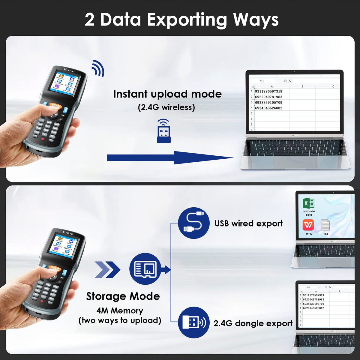 Eyoyo 2D Inventory Scanner Handheld Data Terminal Collector with 2.2in ...